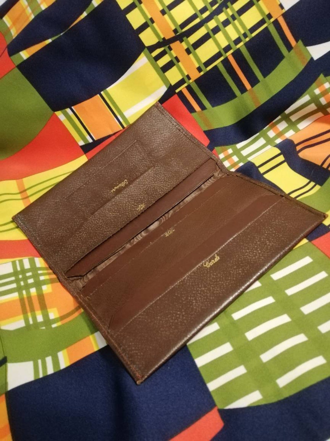 Vintage Brown Leather Envelope-style Notecase, Compartments for Stamps ...