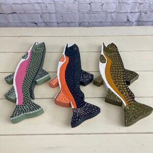 Set of 3 Trout Hand Carved and Painted Wooden Folk Art Fish, Fresh ...