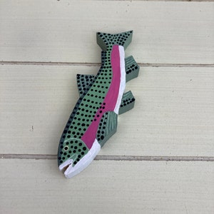 Small Curved Rustic Rainbow Trout, Hand Carved and Painted, Wooden Folk ...
