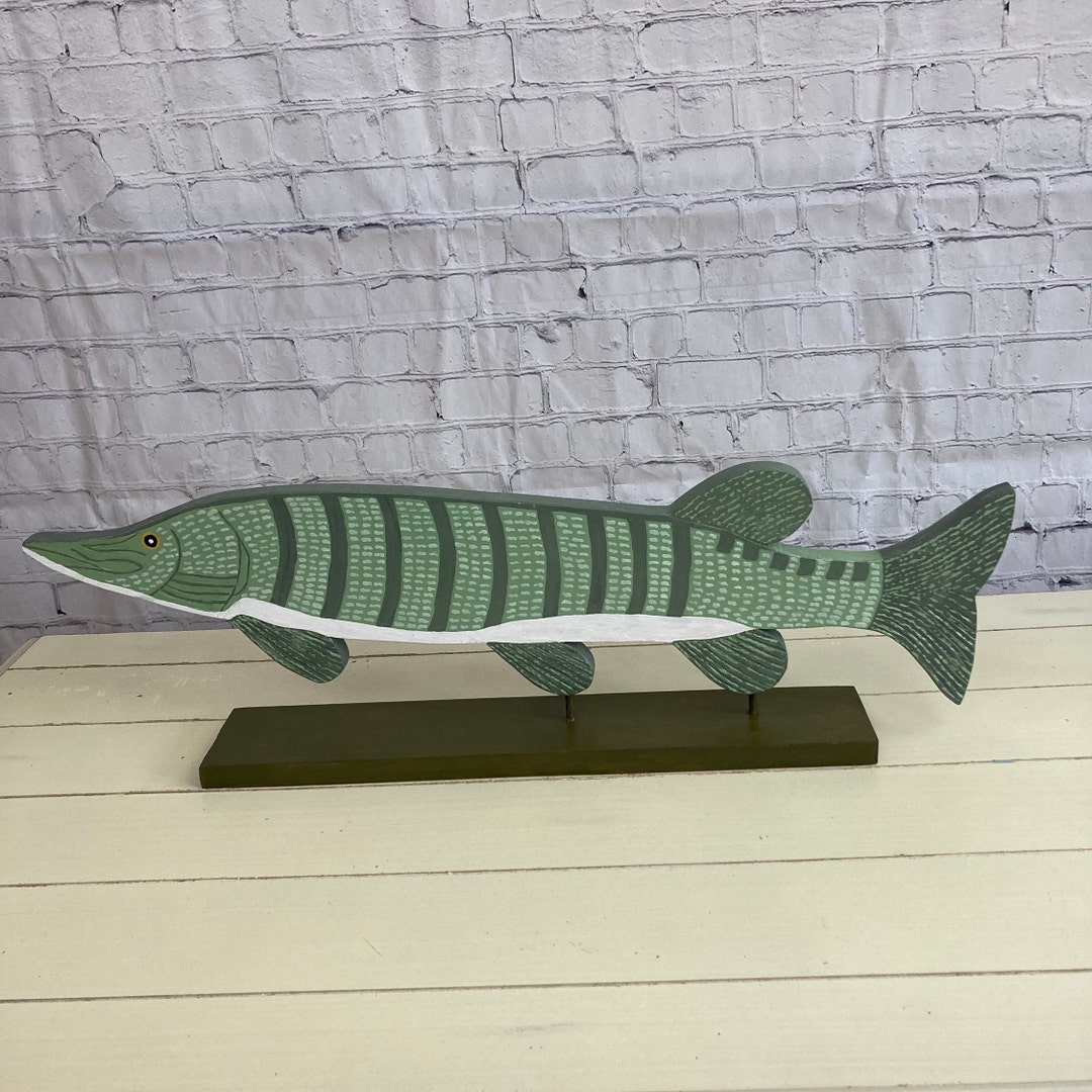 Northern Pike Hand Carved and Painted Folk Art Wooden Fish, Wood Fish ...
