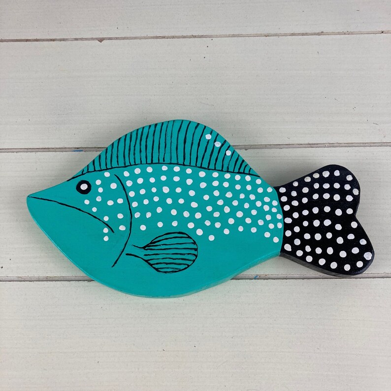 Teal Burnt Orange and Cobalt Blue Fish Set – Hand Painted Wooden Wall ...