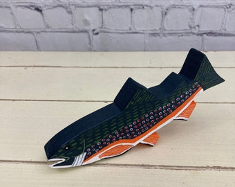 Curved Rustic Brook Trout, Hand Carved and Painted, Wooden Folk Art ...