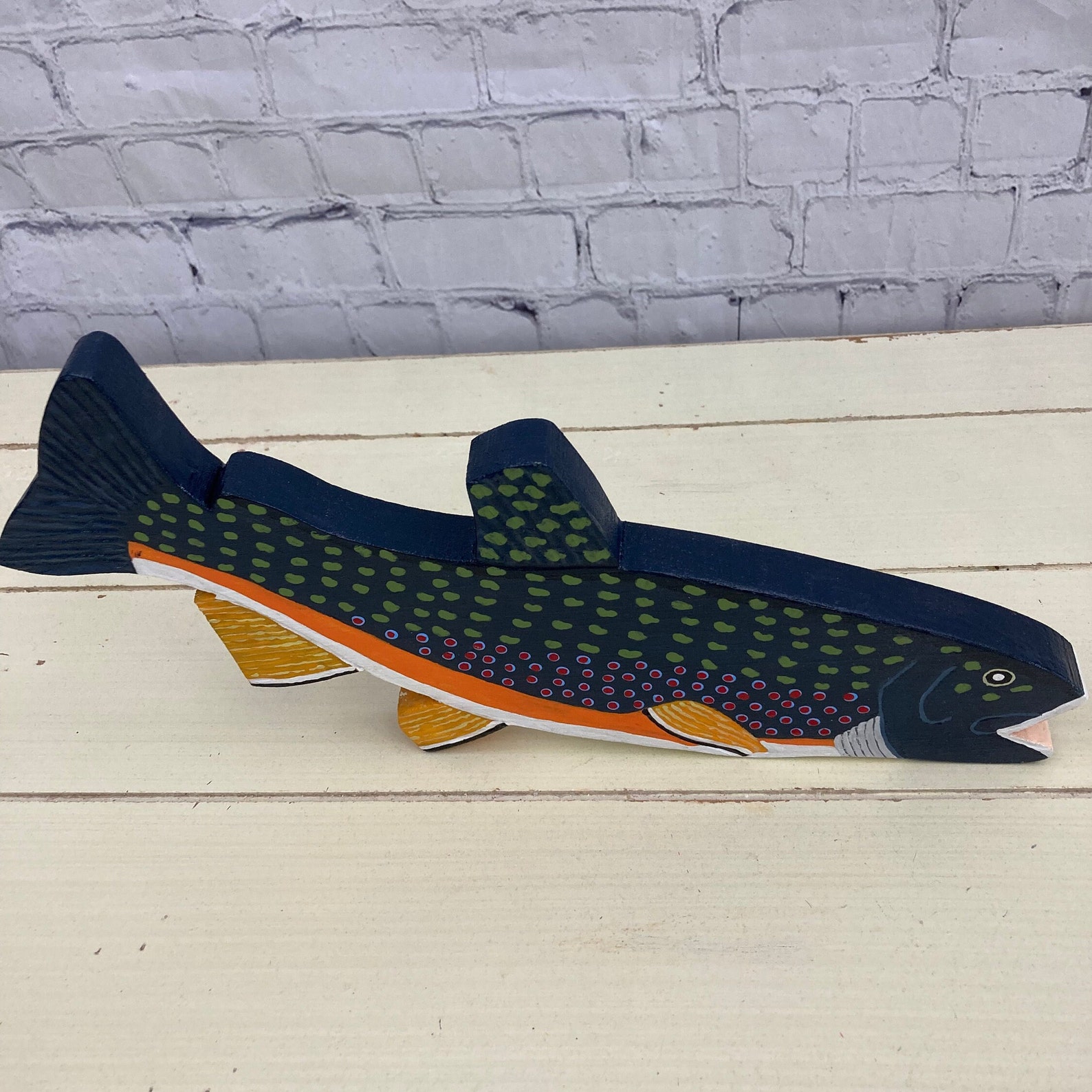Curved Rustic Brook Trout Hand Carved and Painted Wooden - Etsy