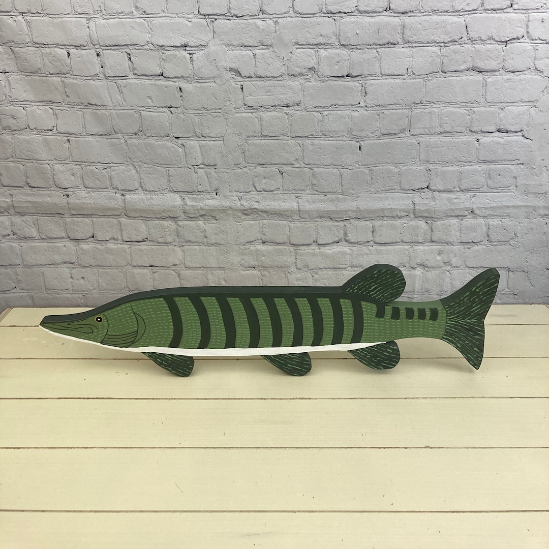 Northern Pike Hand Carved and Painted Folk Art Wooden Fish, Man Cave ...