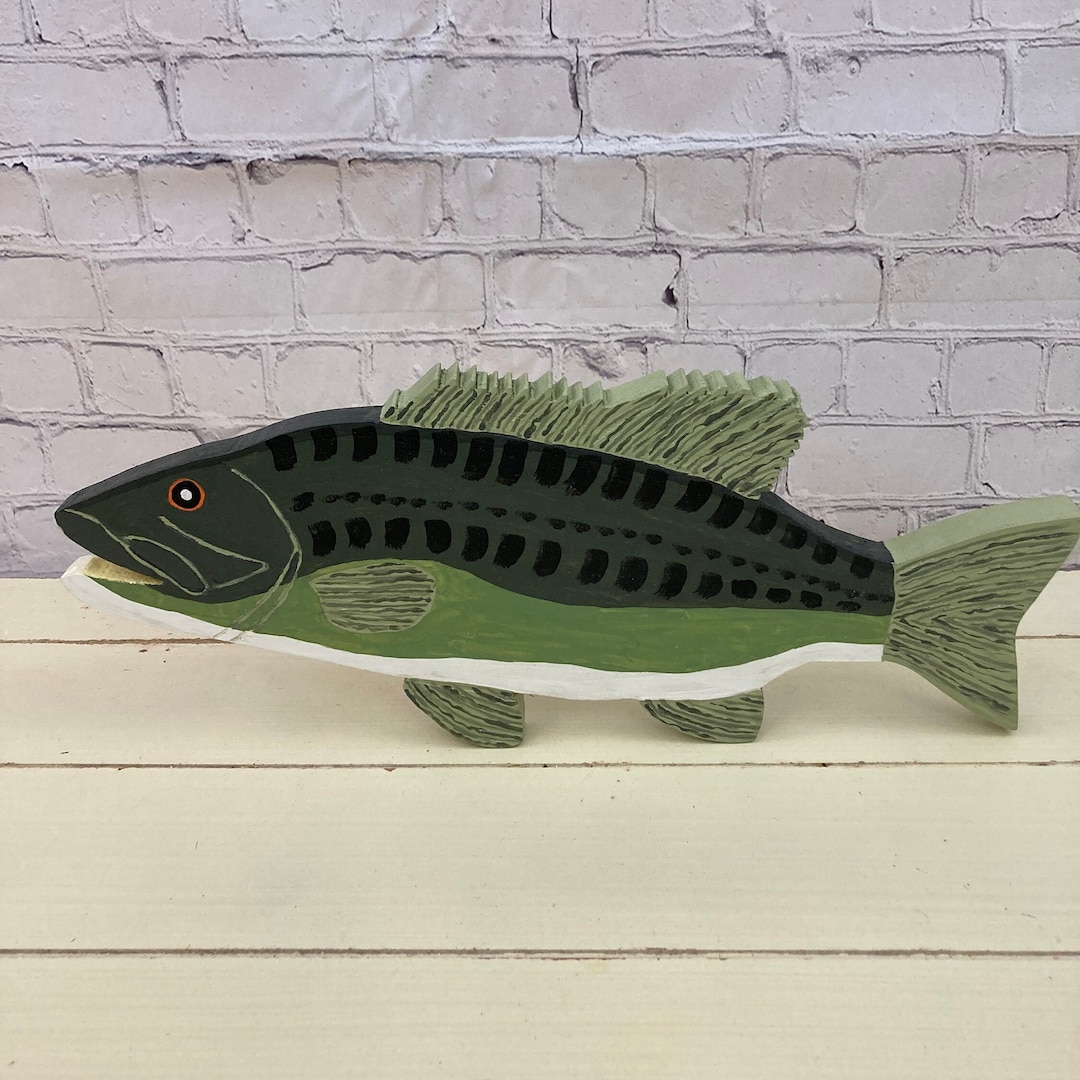 Smallmouth Bass Hand Carved Painted Wooden Fish, Folk Art Fish Wood ...