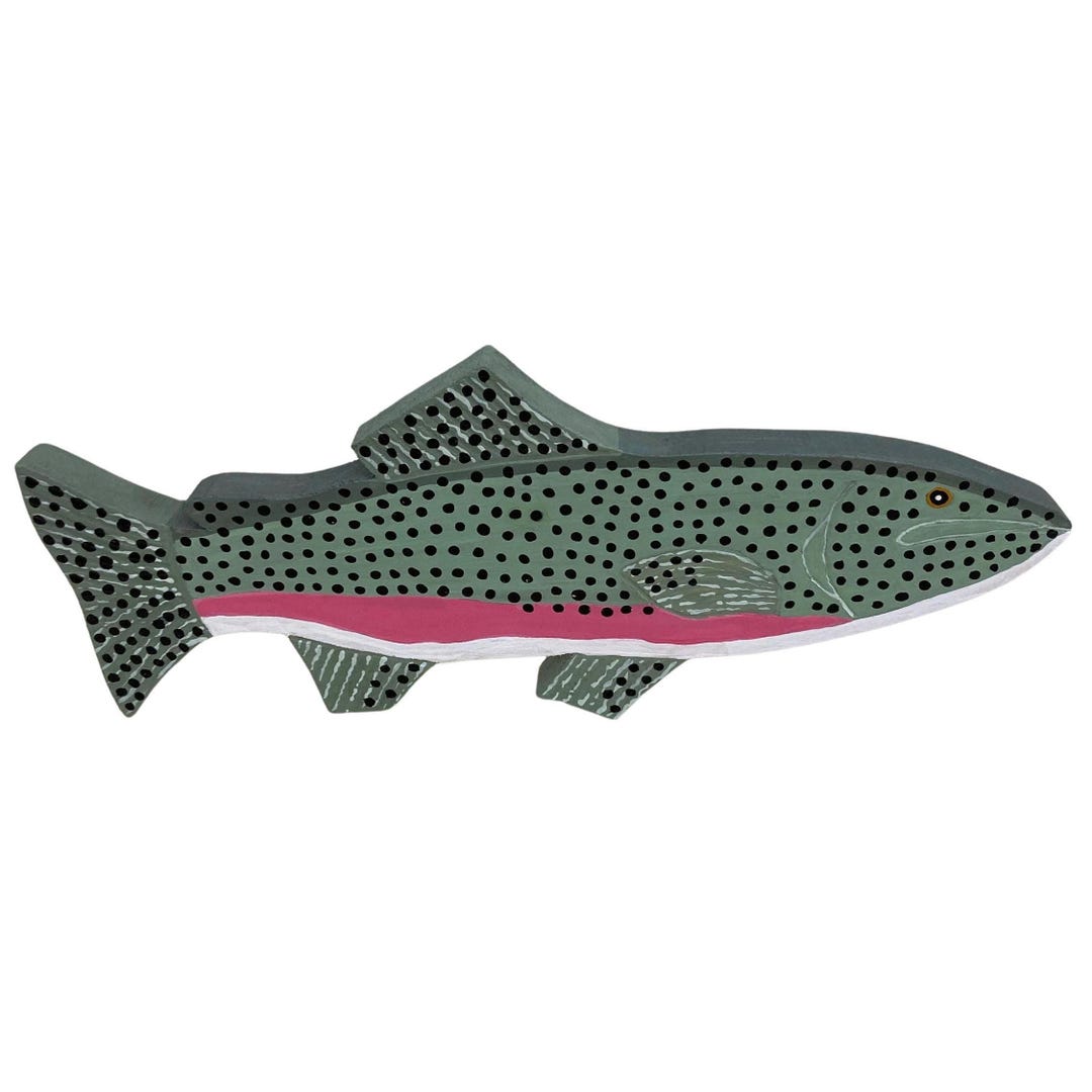Rustic Rainbow Trout Hand Carved and Painted, Wooden Folk Art Fish ...