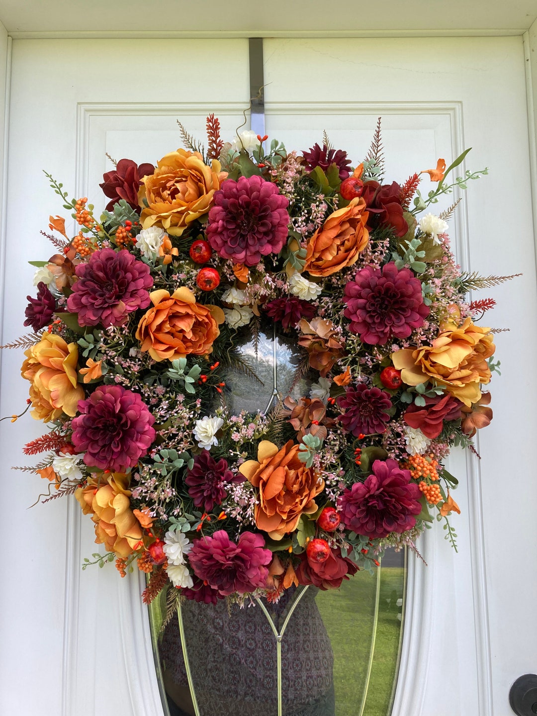 Large Fall Floral Wreath for Front Door Elegant Autumn - Etsy