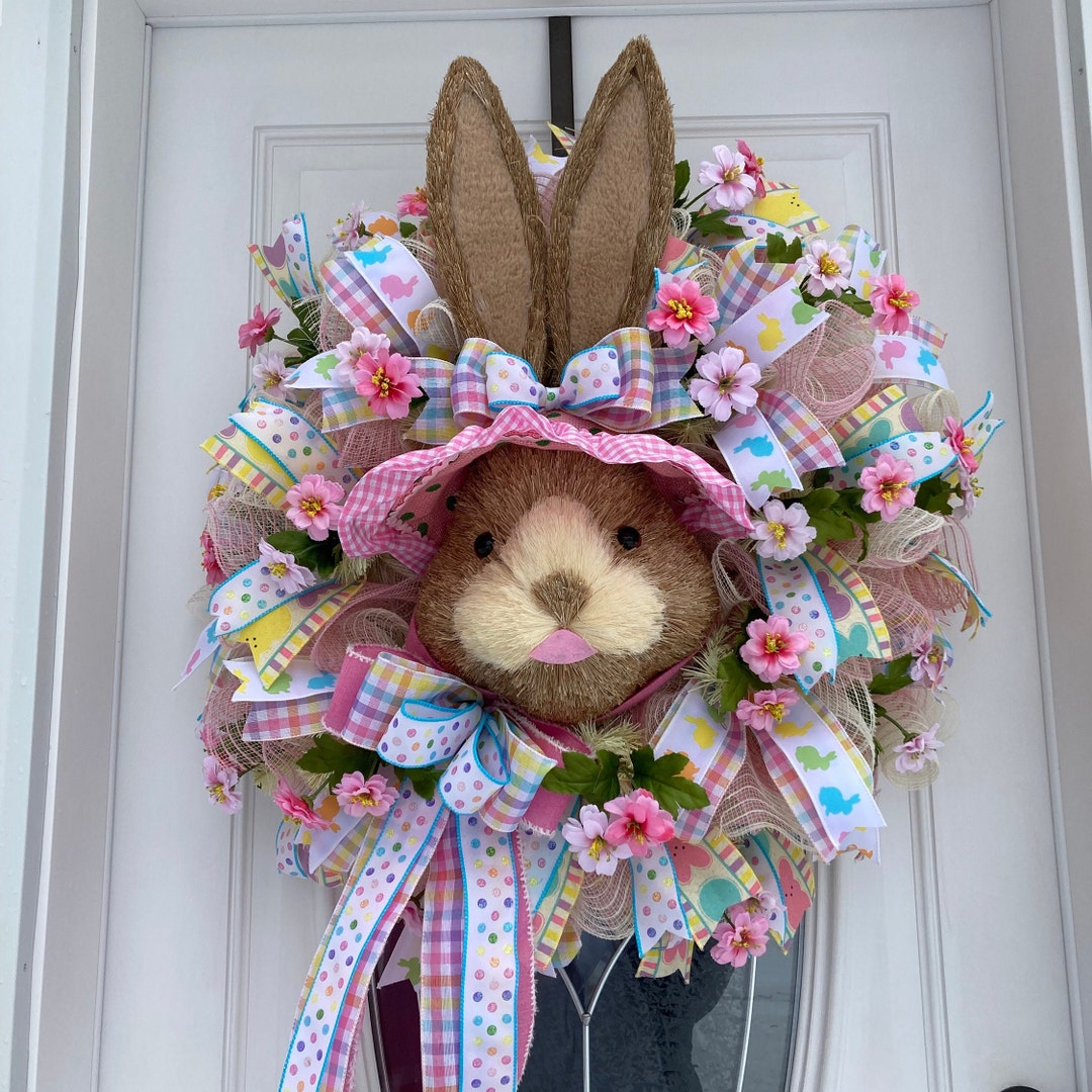 Easter Bunny Wreath for Front Door Easter Wreath Bunny Head Wreath ...