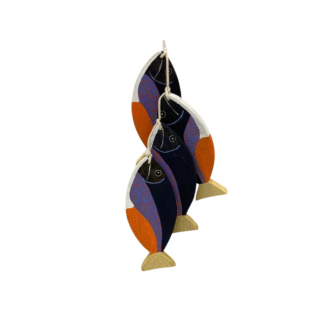 4 Sunfish on a Rope Stringer, Wooden Fish, Hand Carved and Painted ...