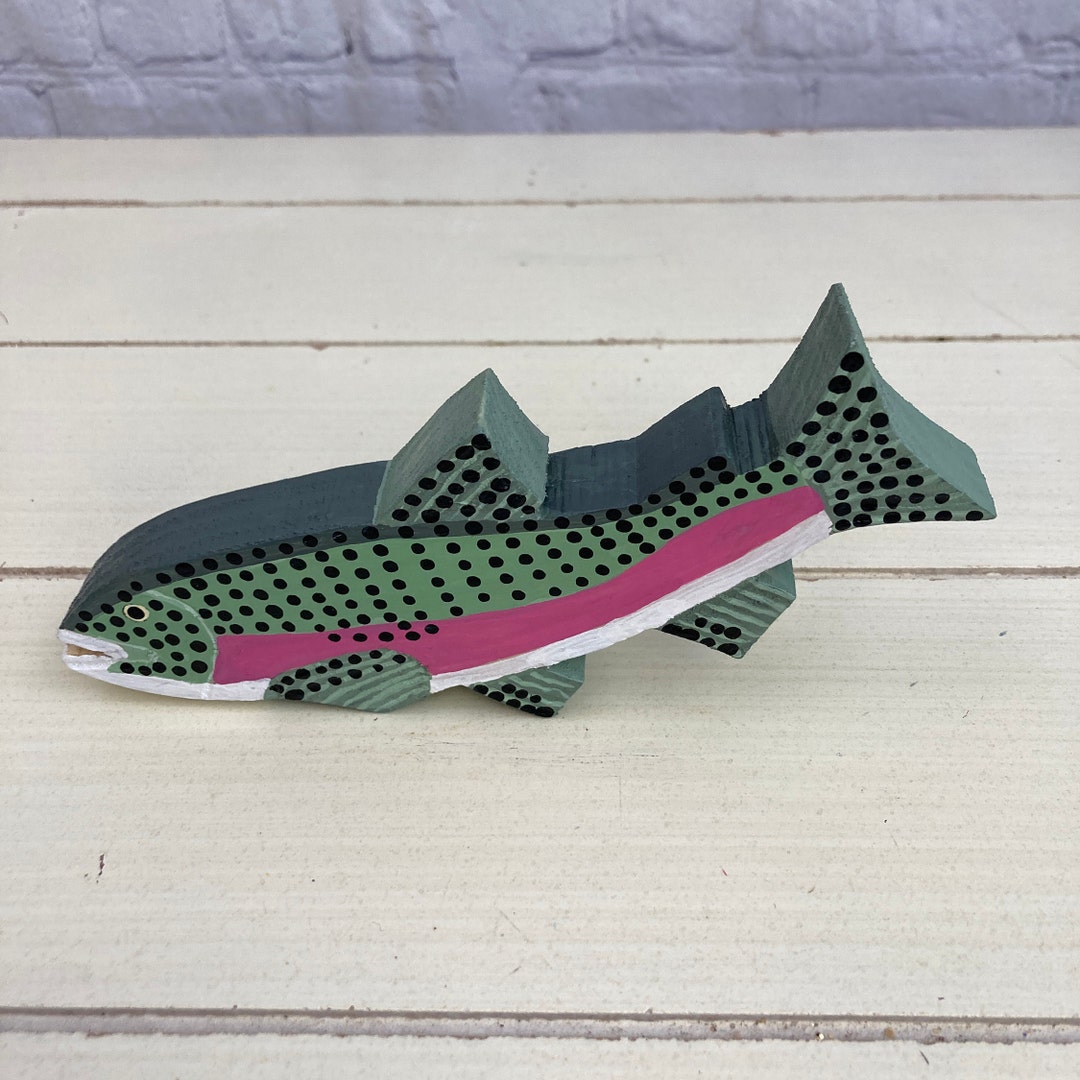 Small Curved Rustic Rainbow Trout, Hand Carved and Painted, Wooden Folk ...