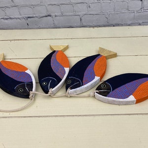 4 Sunfish on a Rope Stringer, Wooden Fish, Hand Carved and Painted ...