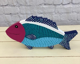 Whimsical Wooden Fish Hand Painted Brightly Colored Fish, Patio or Pool ...