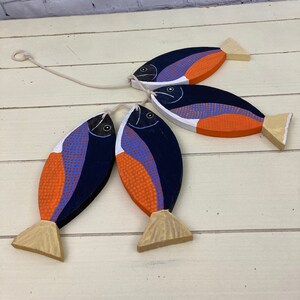 4 Sunfish on a Rope Stringer, Wooden Fish, Hand Carved and Painted ...