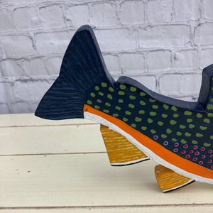 Curved Rustic Brook Trout, Hand Carved and Painted, Wooden Folk Art ...