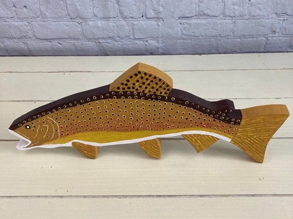 Curved Rustic Brown Trout Hand Carved and Painted Wooden | Etsy