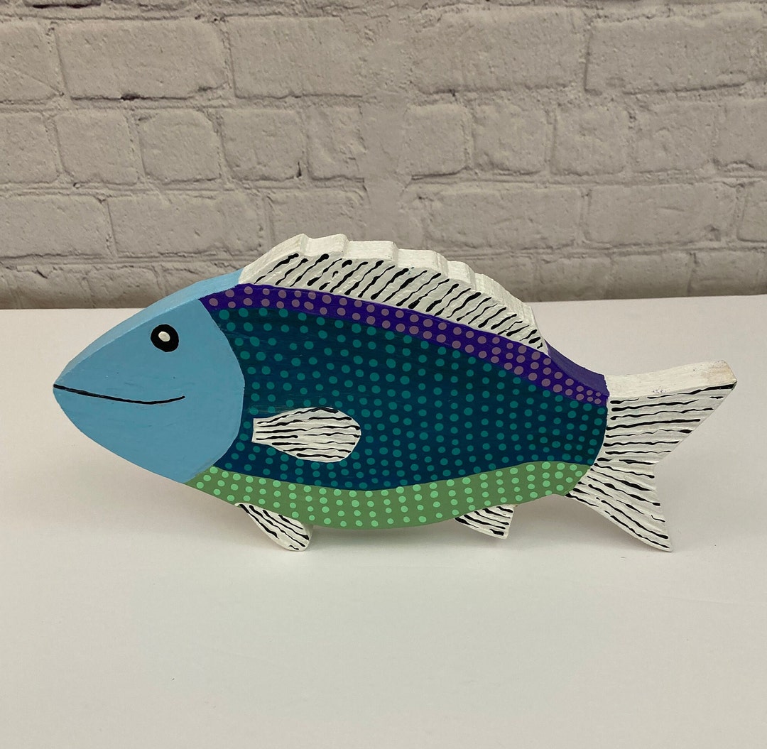 Whimsical Wooden Fish; Hand Painted Brightly Colored Fish, Patio or ...