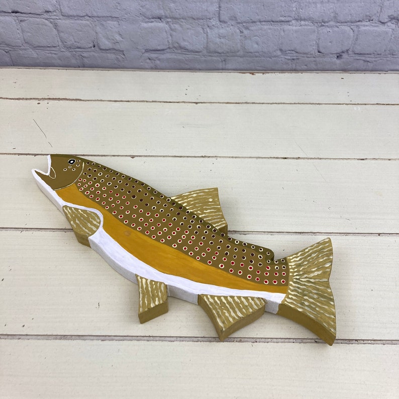 Curved Rustic Brown Trout, Hand Carved and Painted, Wooden Folk Art ...