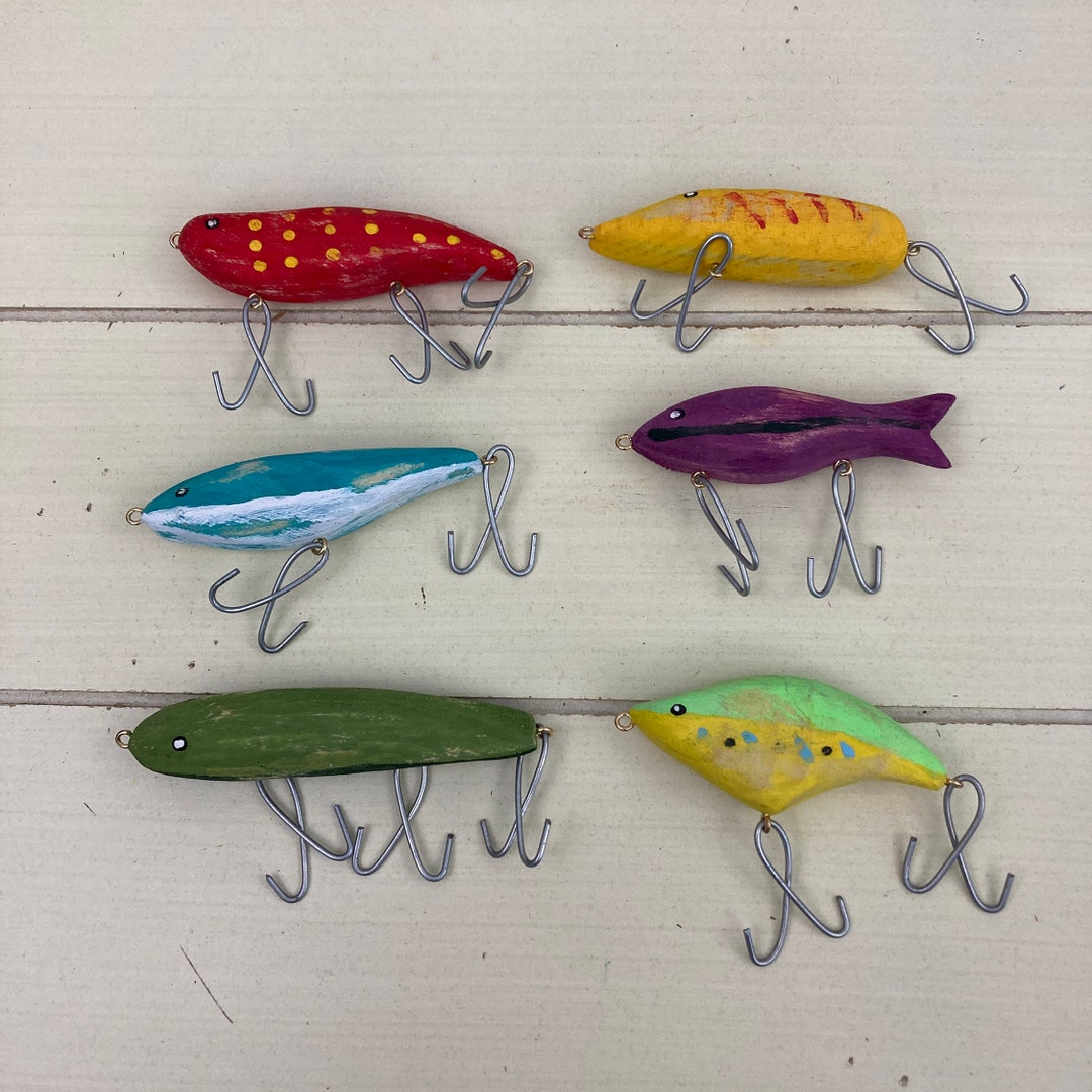 Set of 6 Fishing Lure Ornaments Hand Carved and Painted Wood - Etsy