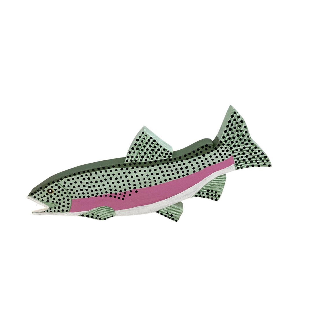 Curved Rustic Rainbow Trout, Hand Carved and Painted, Wooden Folk Art ...