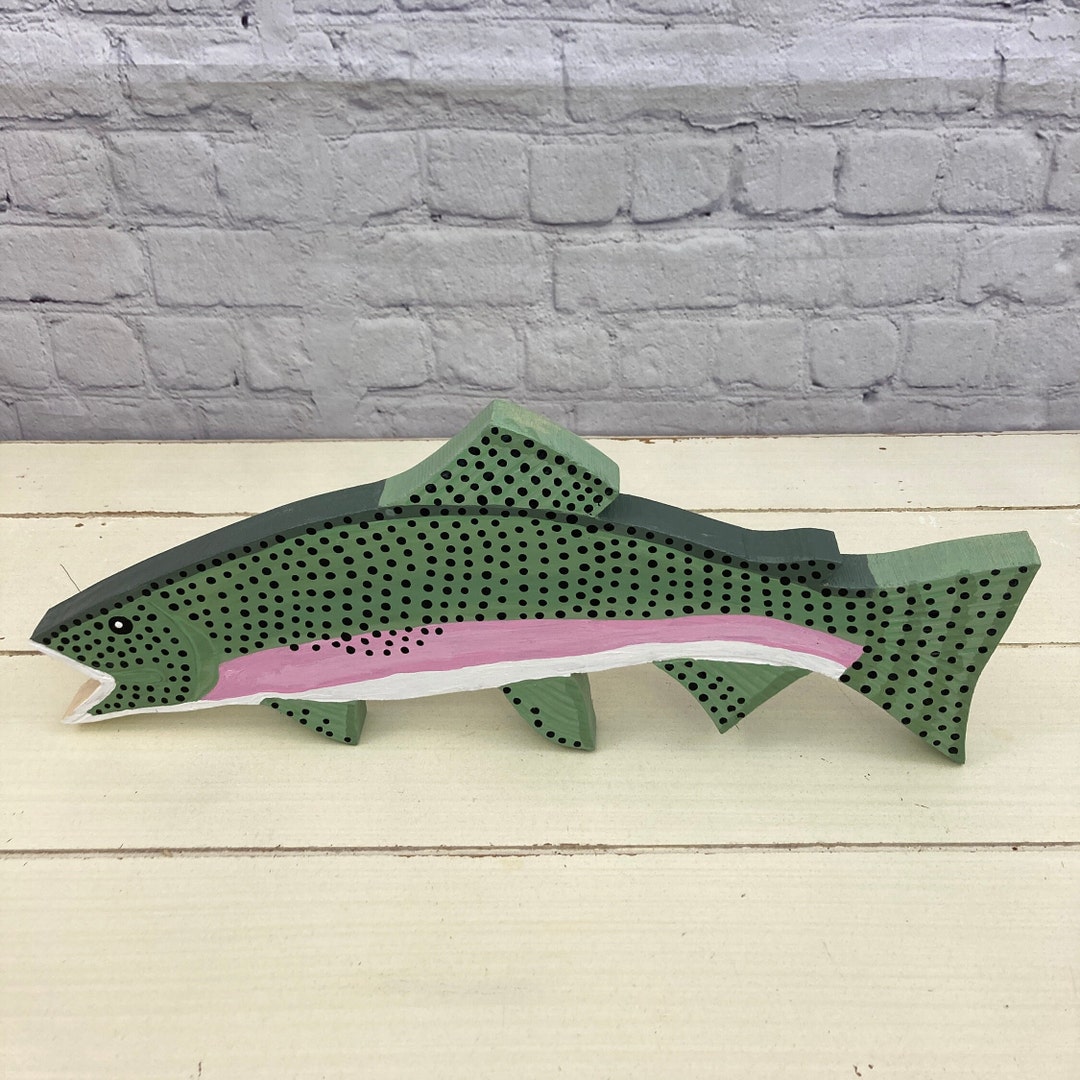 Curved Rustic Rainbow Trout, Hand Carved and Painted, Wooden Folk Art ...