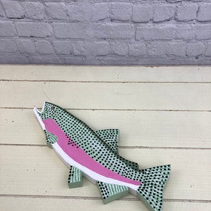 Curved Rustic Rainbow Trout, Hand Carved and Painted, Wooden Folk Art ...