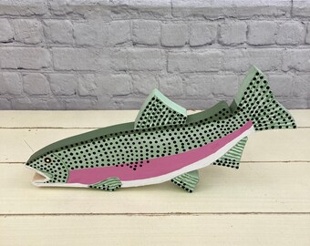 Curved Rustic Brook Trout, Hand Carved and Painted, Wooden Folk Art ...