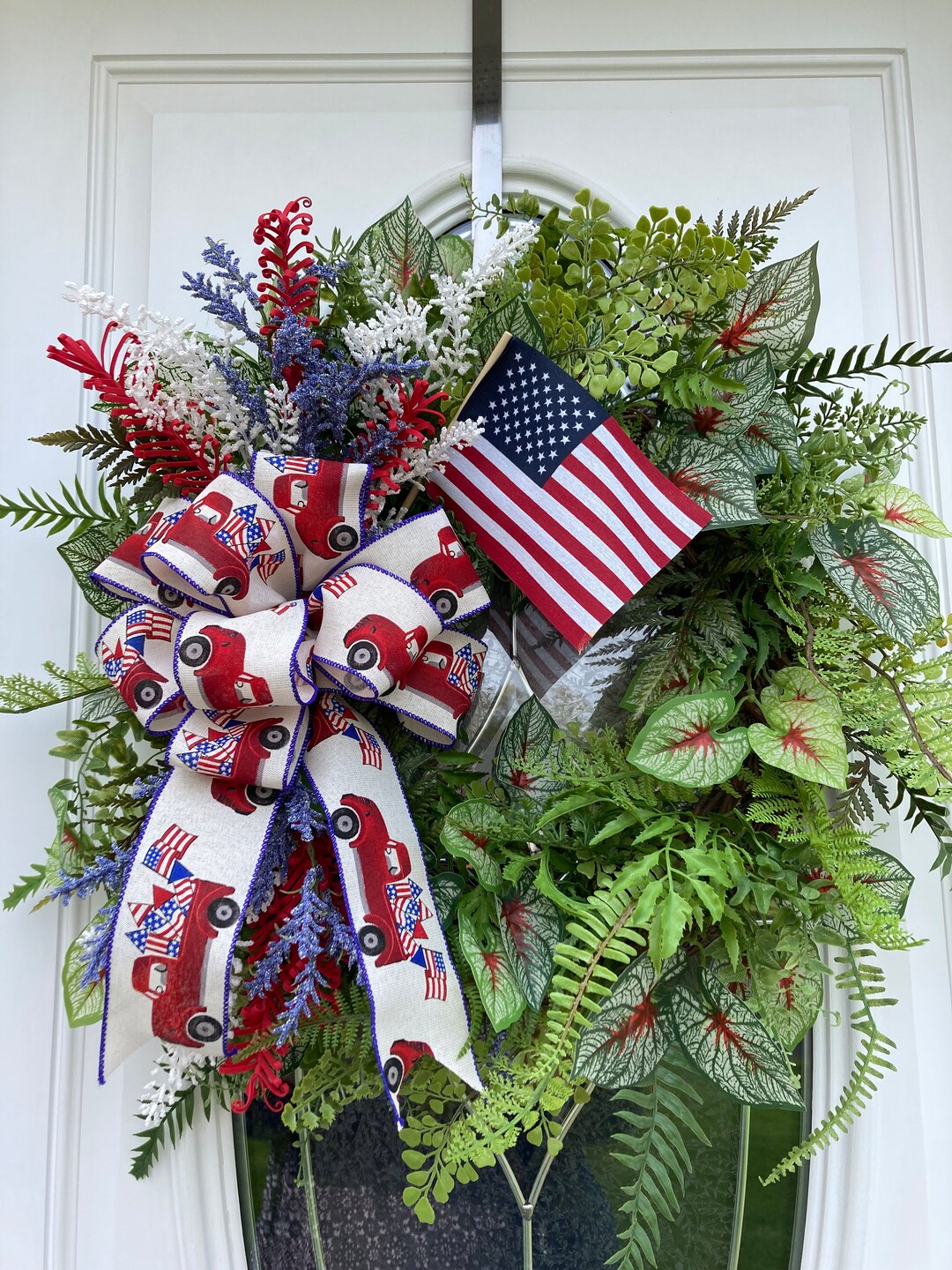 Mixed Greenery Grapevine Wreath for Front Door; Red, White and Blue ...