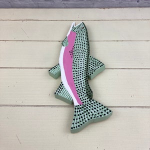 Curved Rustic Rainbow Trout, Hand Carved and Painted, Wooden Folk Art ...