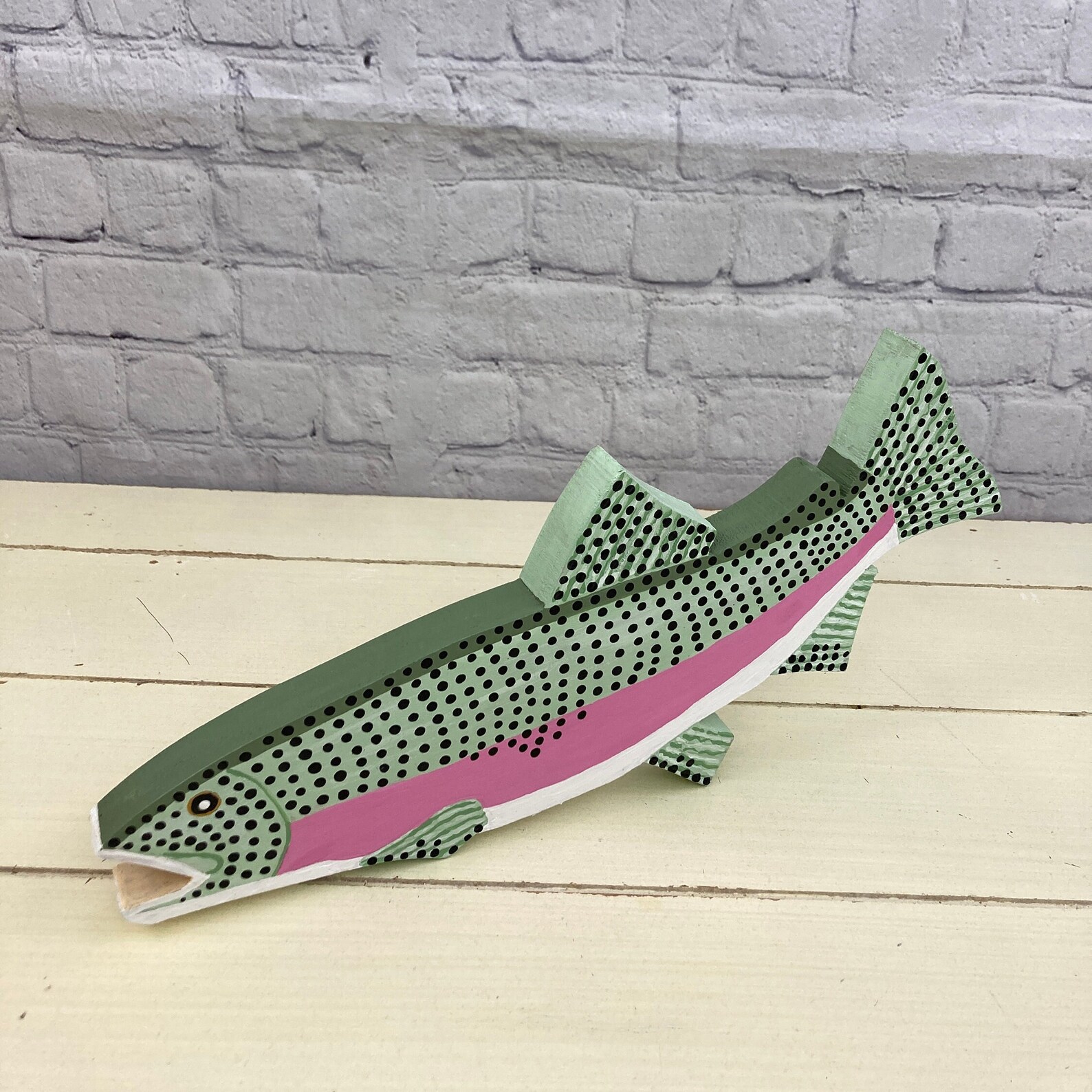 Curved Rustic Rainbow Trout, Hand Carved and Painted, Wooden Folk Art ...
