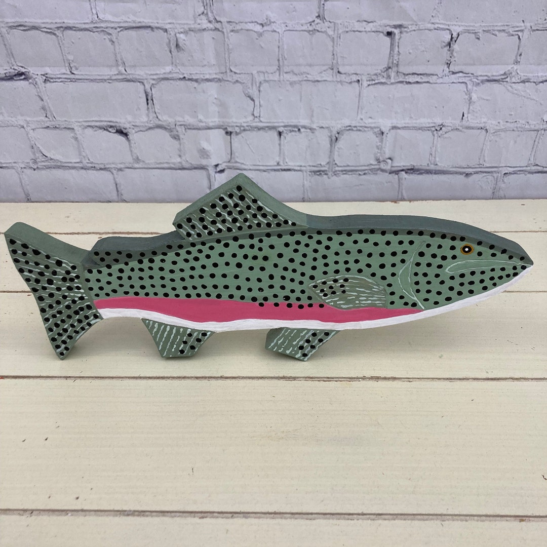 Rustic Rainbow Trout Hand Carved and Painted, Wooden Folk Art Fish ...
