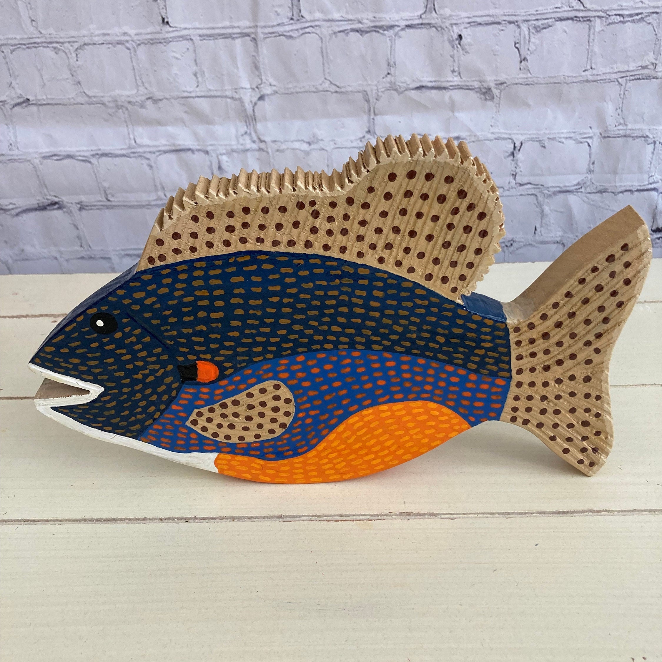 Sunfish, Hand Painted Wooden Fish, Folk Art Fish Wood, Wood Fish Wreath ...