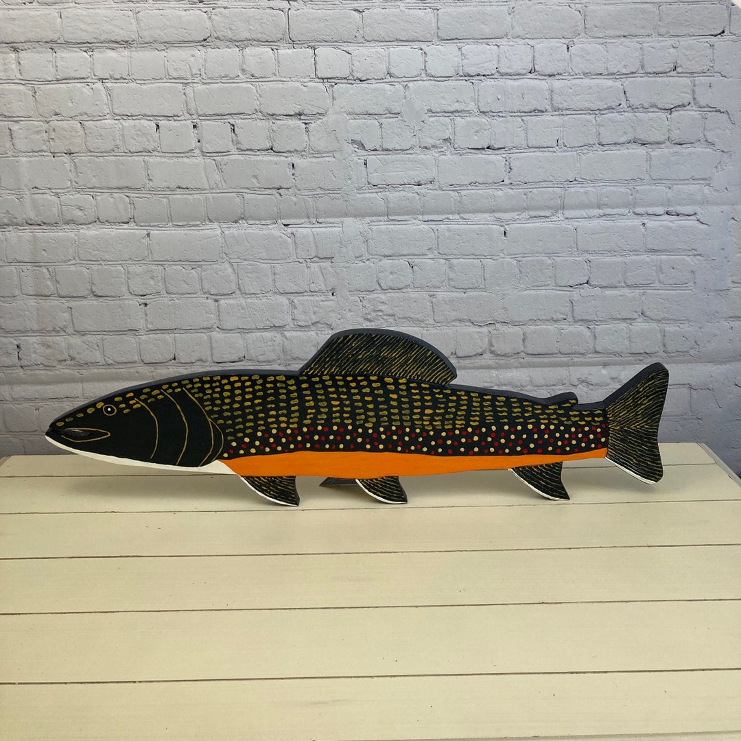 Hand Carved and Painted 30" Rustic Rainbow Trout, Wooden Folk Art Fish ...