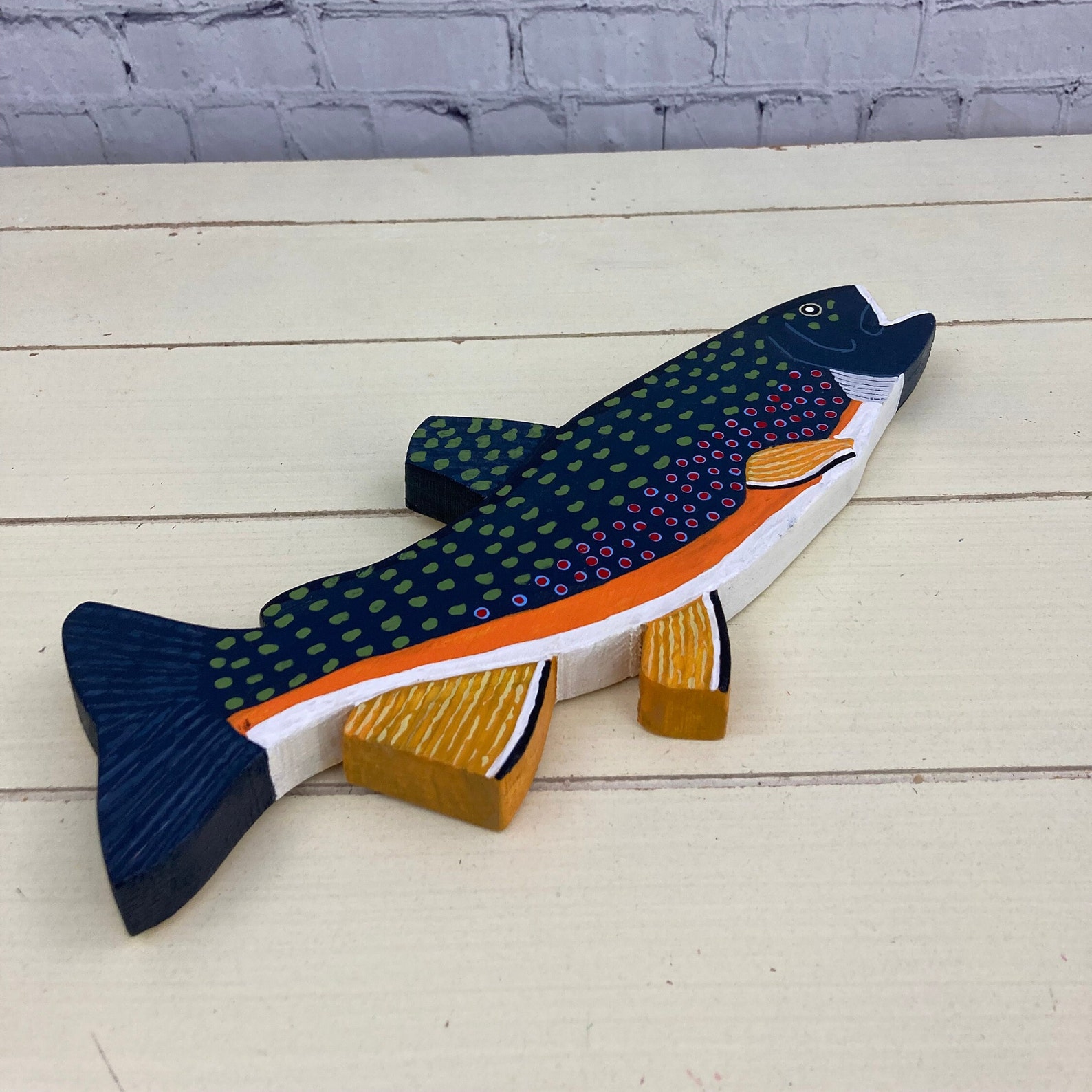 Curved Rustic Brook Trout Hand Carved and Painted Wooden - Etsy
