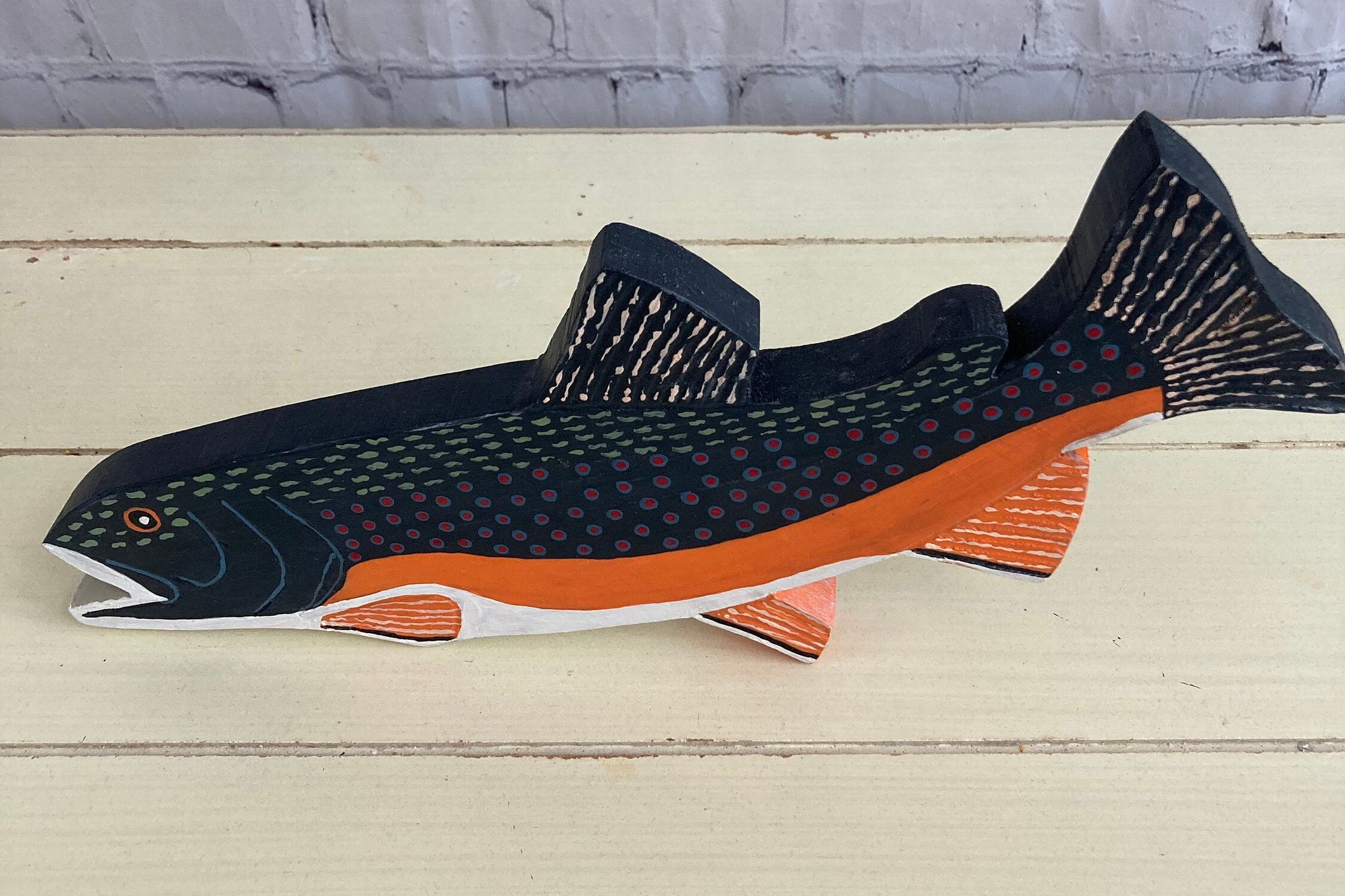 Set of 3 Trout Hand Carved and Painted Wooden Folk Art Fish, Fresh ...