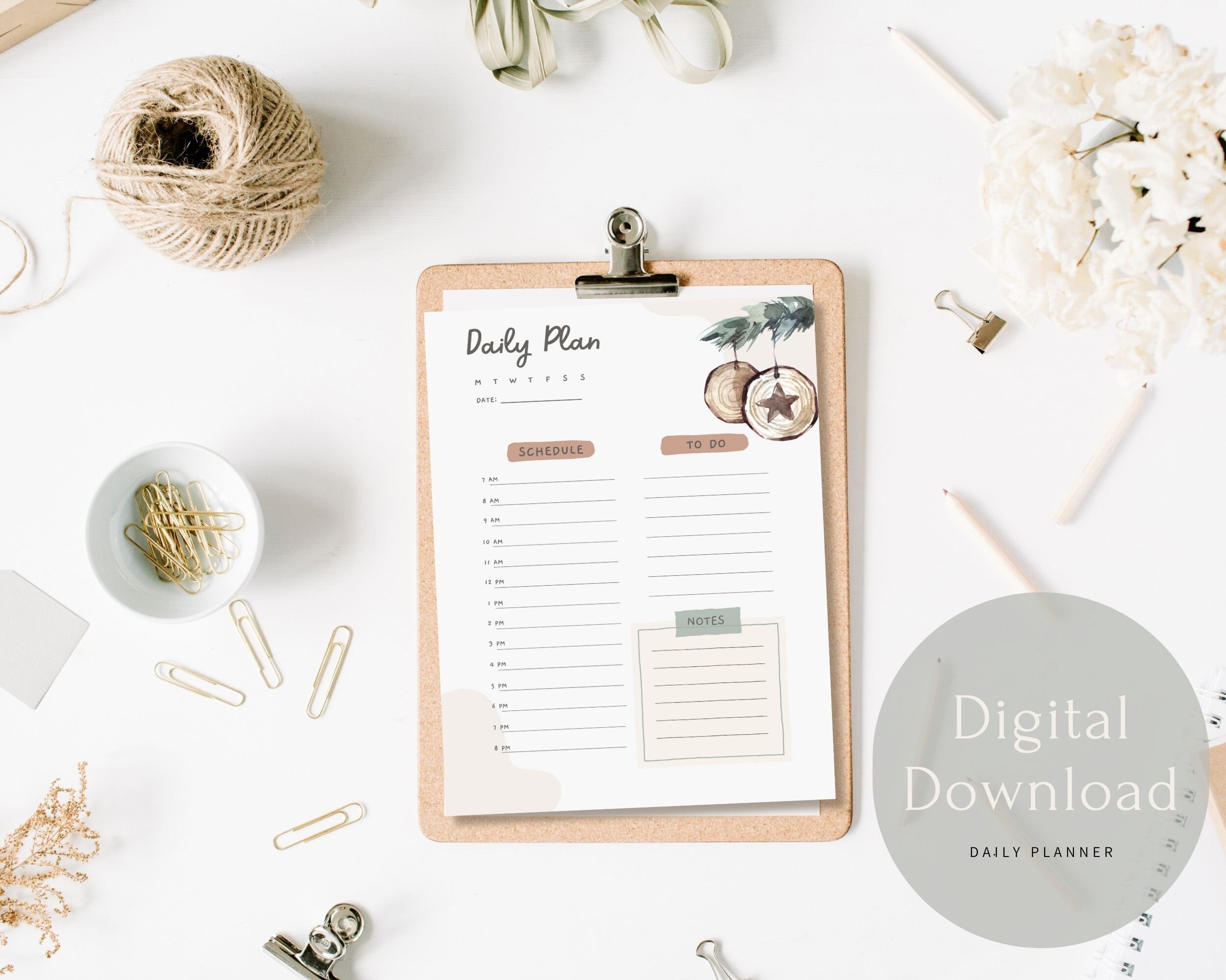 Digital Daily Planner Printable Template Daily Schedul Soft Style Page ...