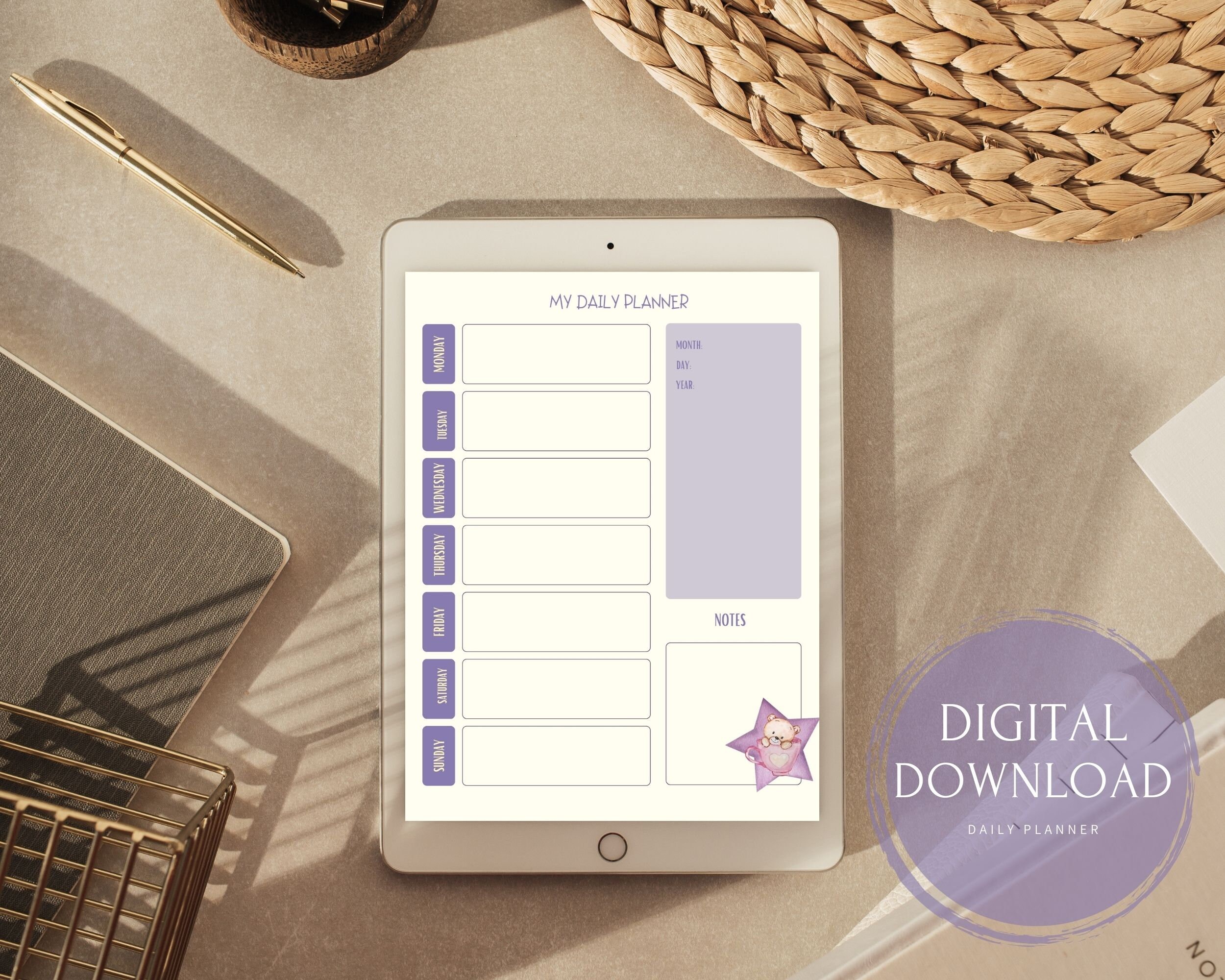 Digital Daily Planner Printable Template Daily Schedul Enjoy Style Page ...