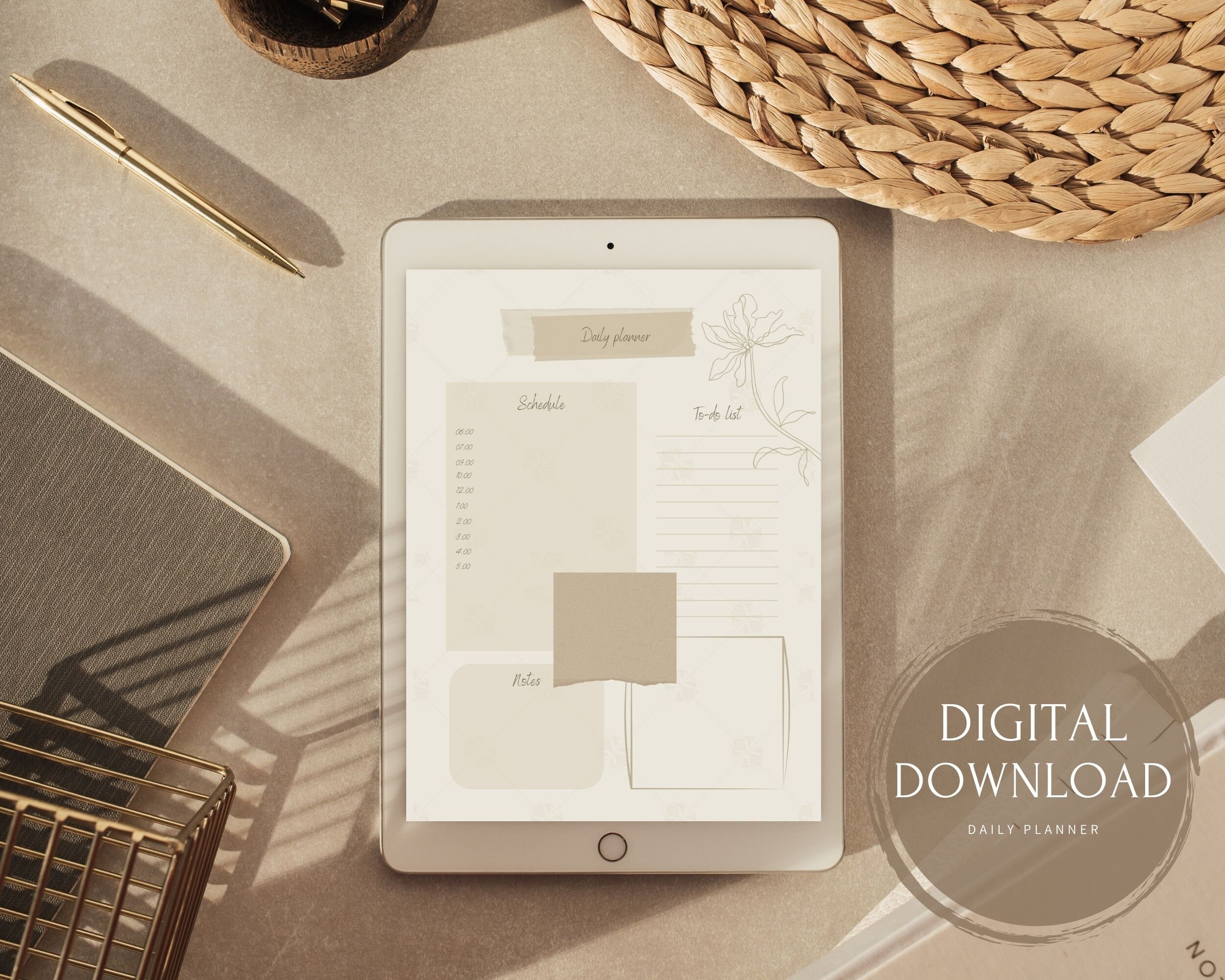 Digital Daily Planner Printable Template Daily Schedul Vintage Style ...