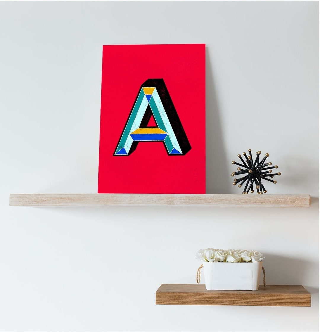 Red 3D Letter Art Print | Gallery Wall Art | Custom Initial Print - Etsy