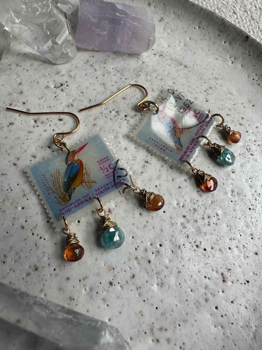 South African Stamp Earrings Zircon, & Garnet Earrings - Etsy