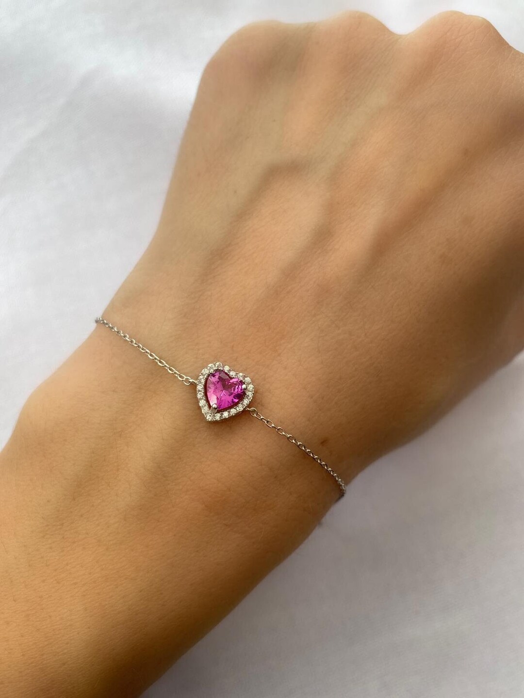 Silver Swarovski Pink Heart Bracelet, Swarovski Crystal Bracelet ...