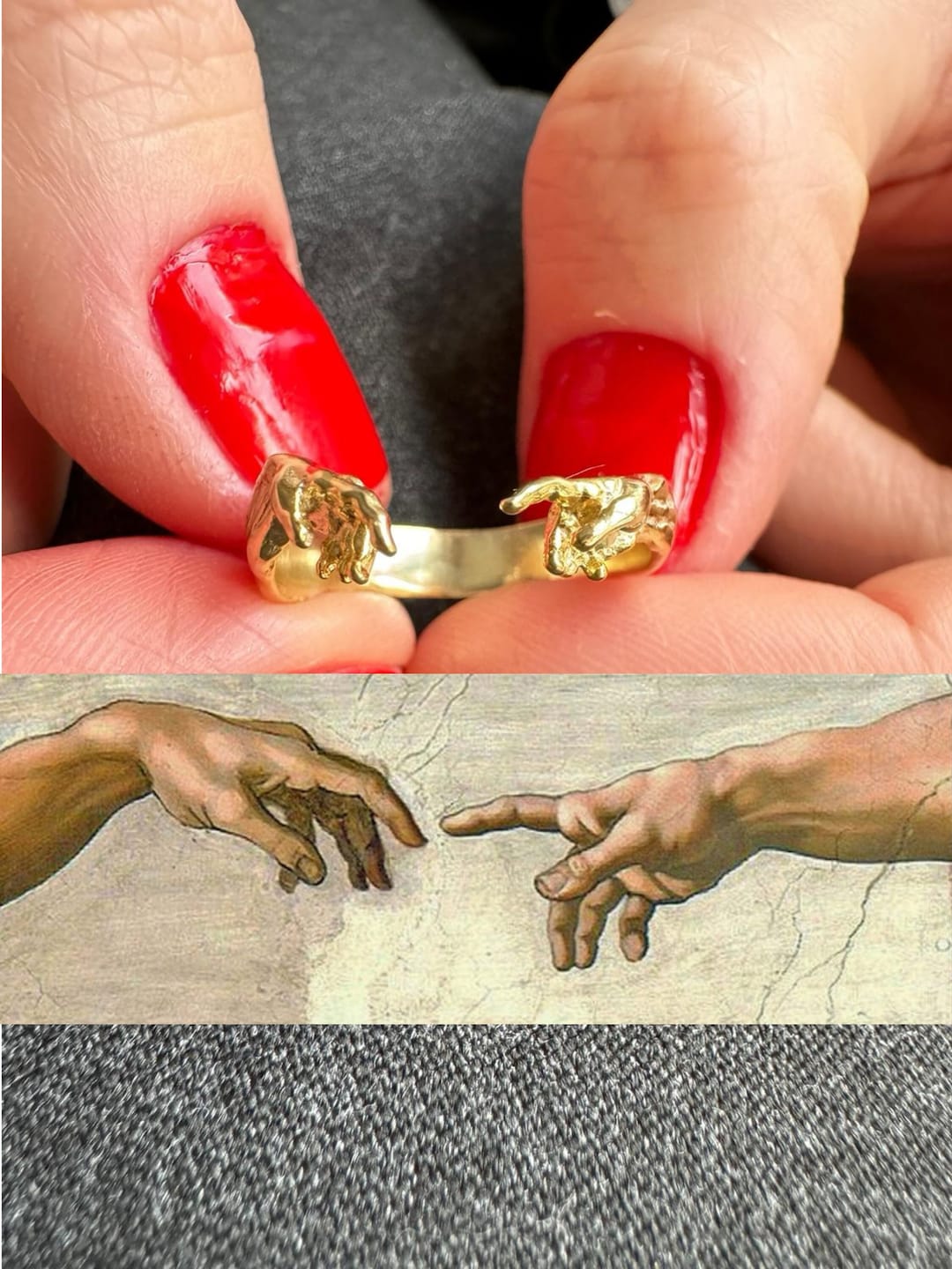 Gold Plated Creation of Adam Ring, Christian Ring, Hand Ring, Dainty ...