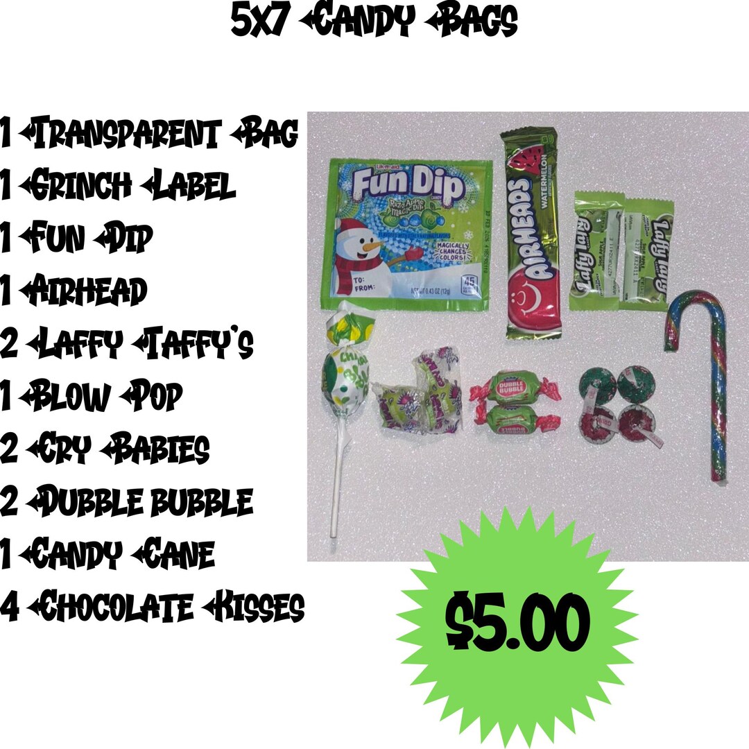 Green Grinch Inspired Mini Candy Bags, Candy Bags Birthday Party Candy ...