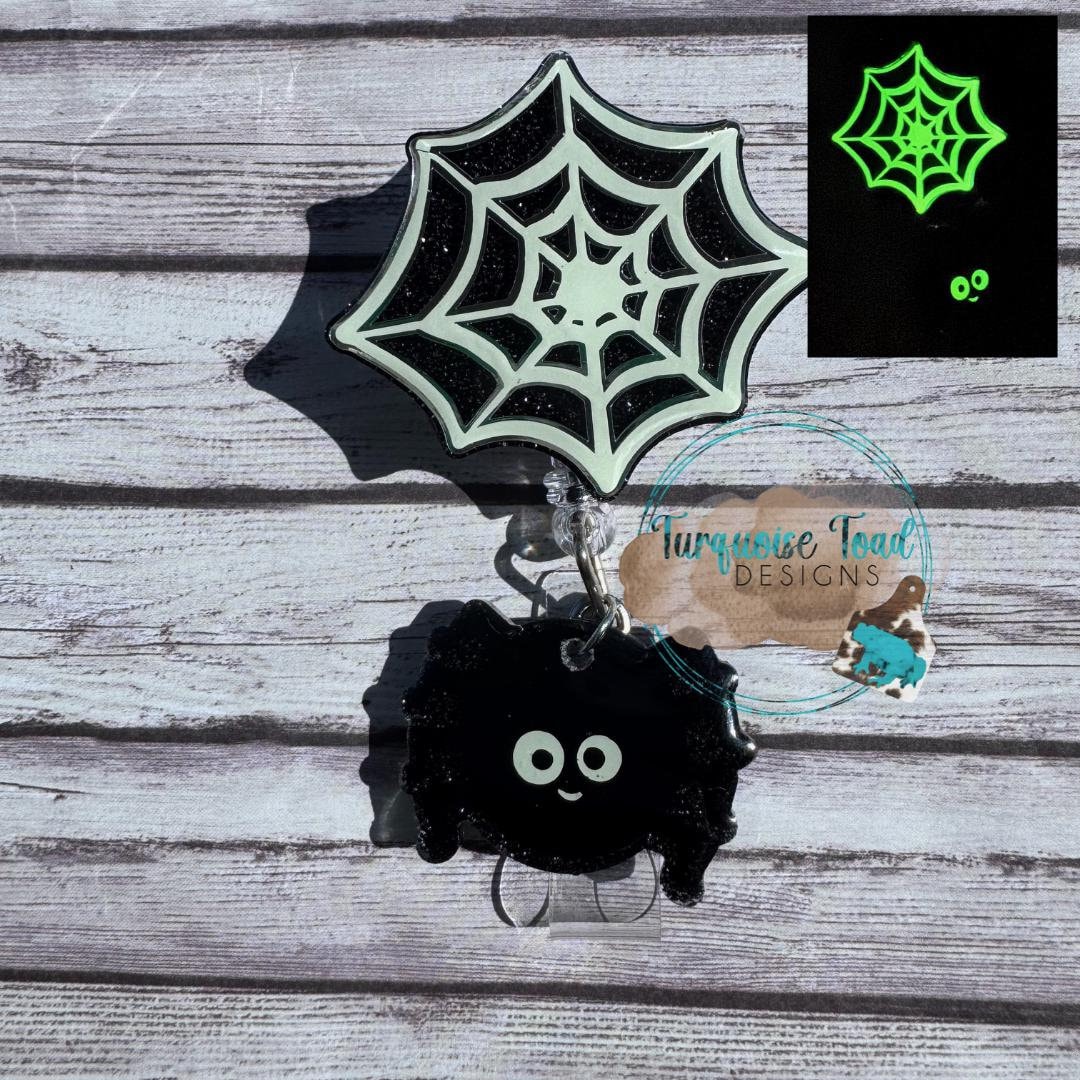 Glow in the Dark Spider Web and Spider Badge Reel - Etsy