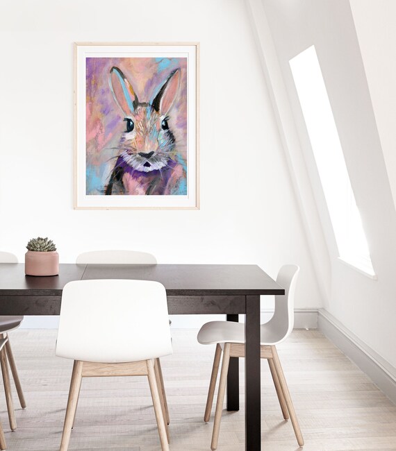 Pink Bunny Print Cute Bunny Wall Art Pastel Rabbit Painting - Etsy