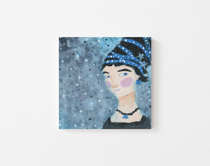 Blue Star Lady Painting, Fantasy Painting, Surrealist Painting, Blue ...