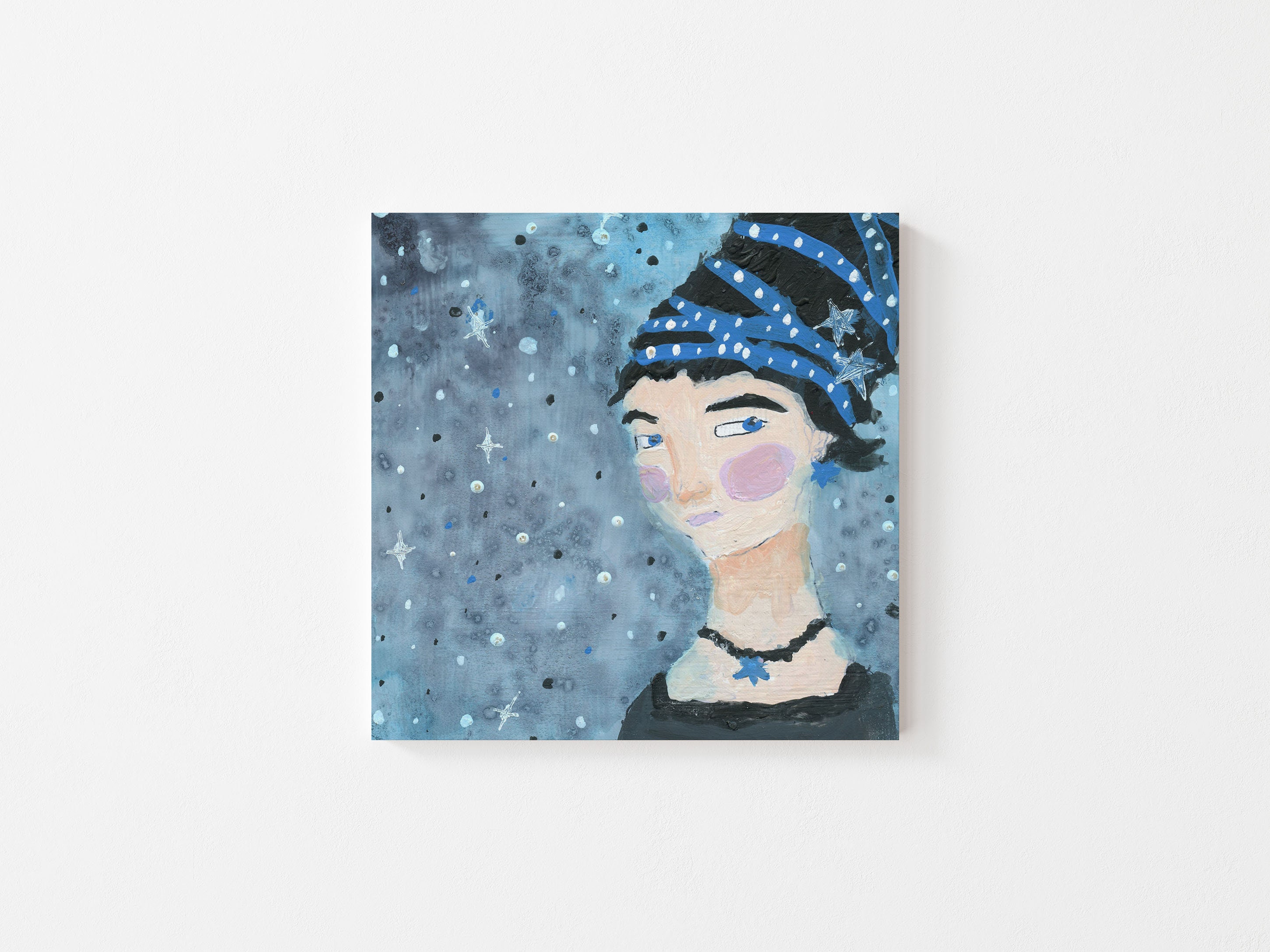 Blue Star Lady Painting, Fantasy Painting, Surrealist Painting, Blue ...