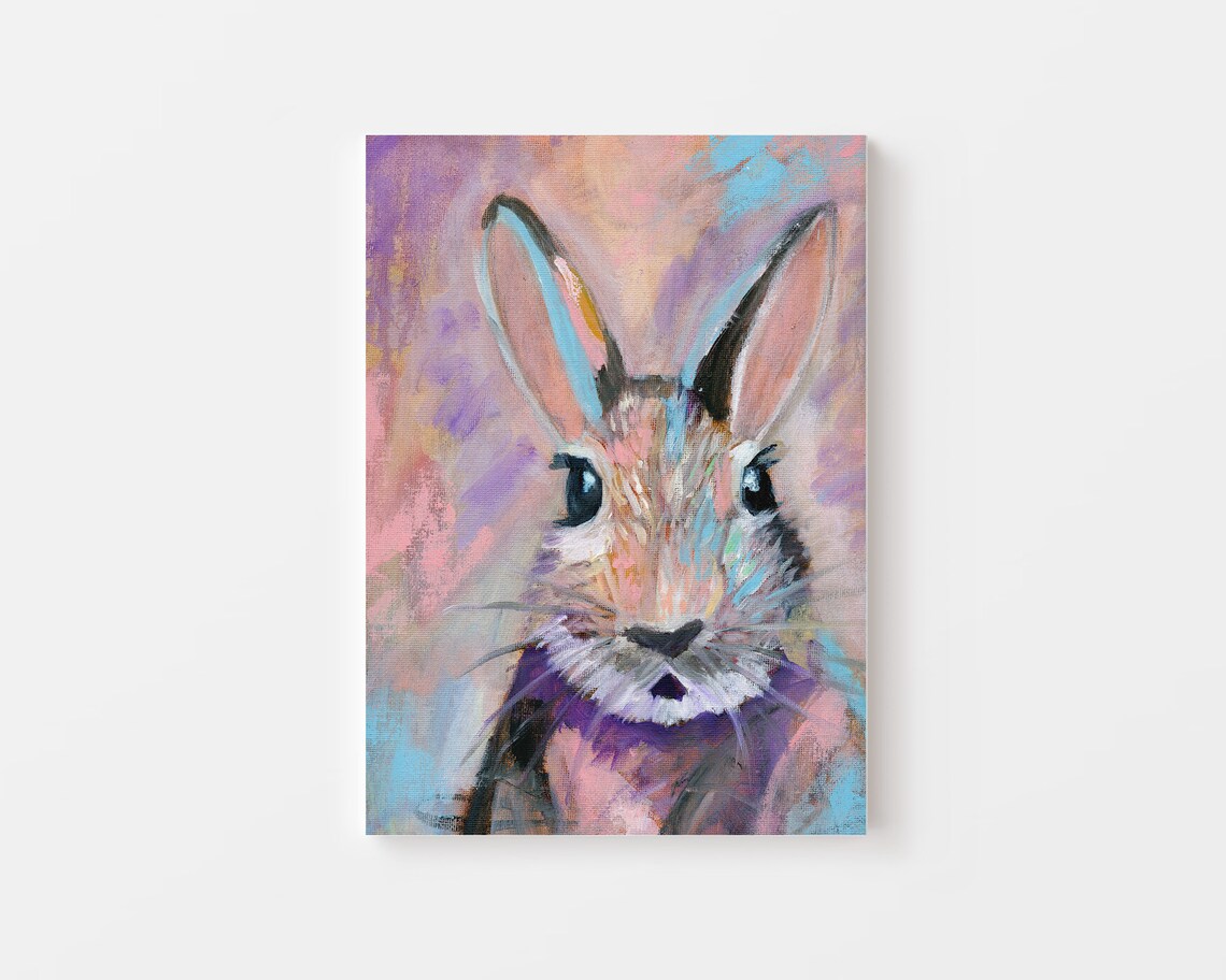 Pink Bunny Print, Cute Bunny Wall Art, Pastel Rabbit Painting, Nursery ...
