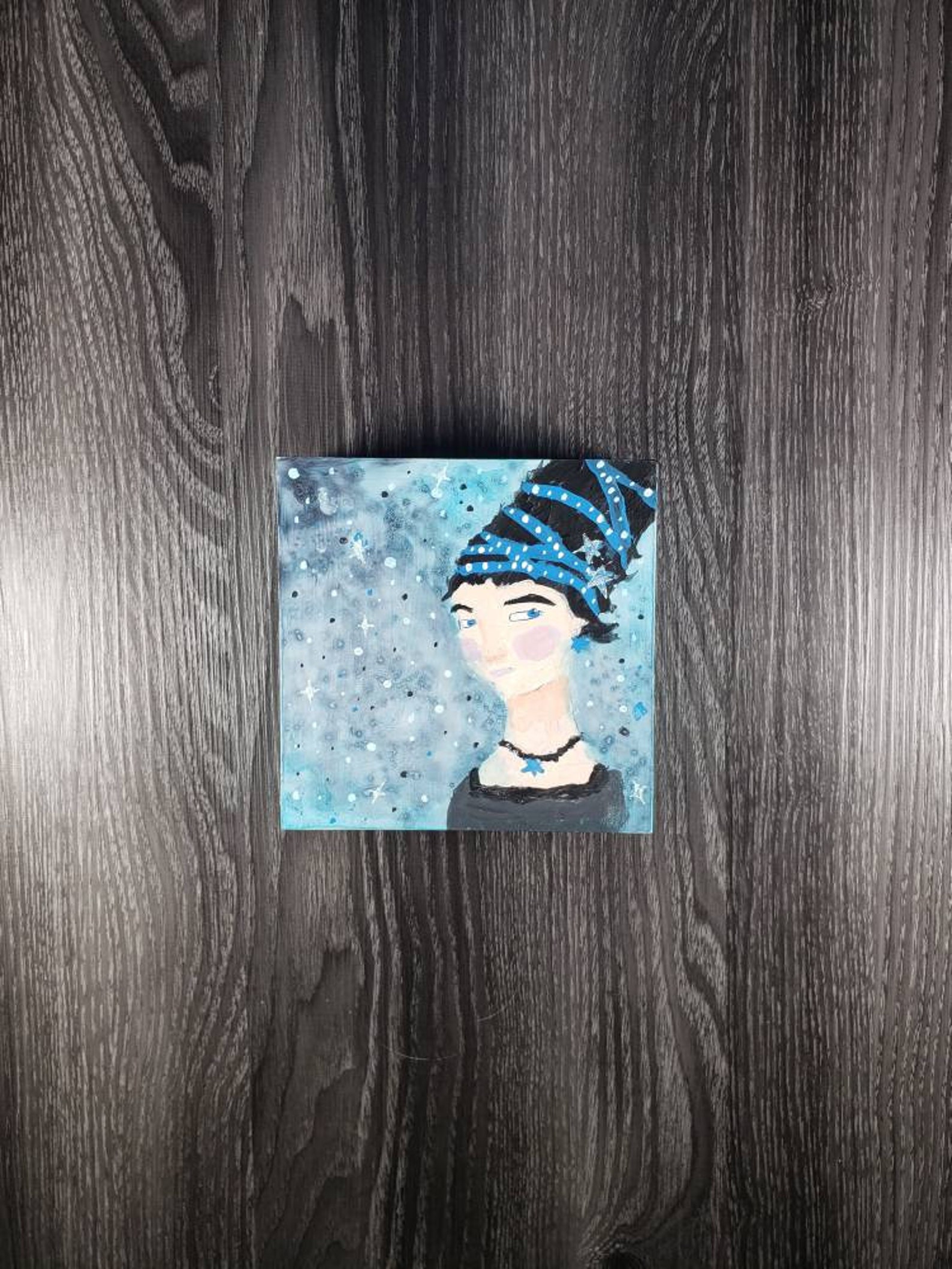 Blue Star Lady Painting, Fantasy Painting, Surrealist Painting, Blue ...