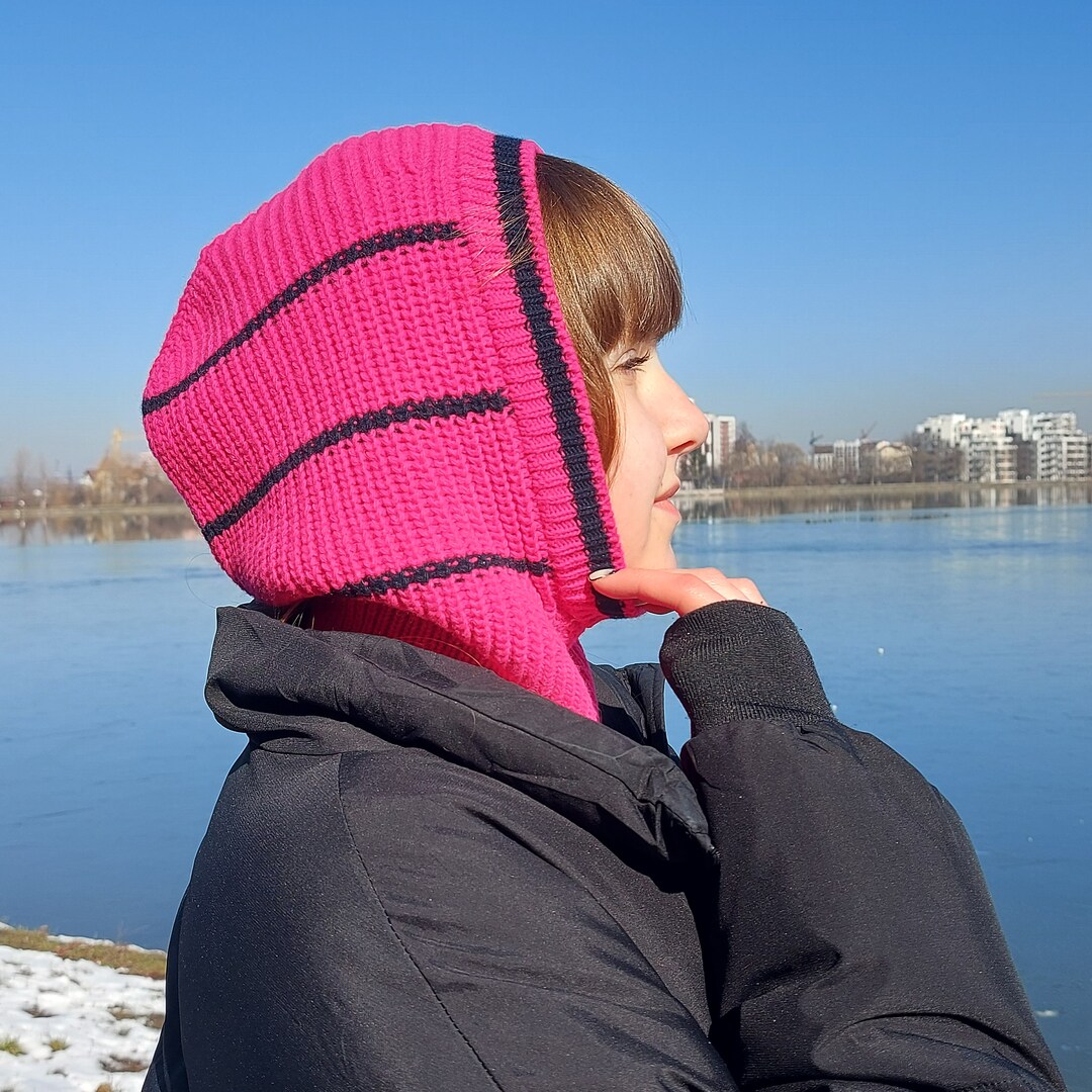 Pink Woman Hood Warm Hooded Helmet Winter Cowl Hood Wool Snood Scarf ...