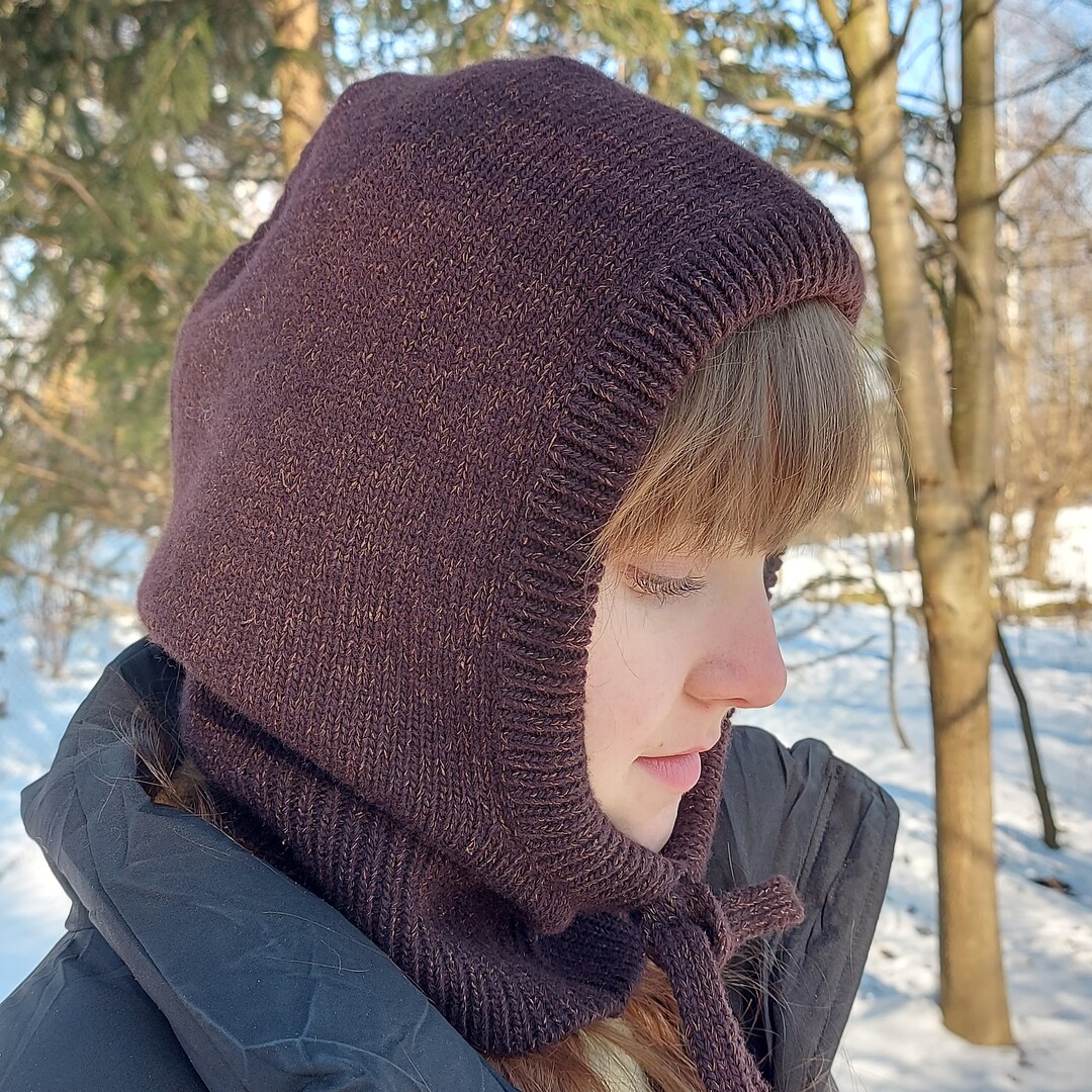 Brown Wool Hood Helmet Warm Knit Woman Brown Glitter Snood Hat - Etsy